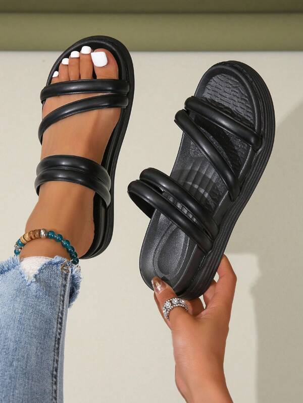 Women Multi Strap Platform Sandals, Elegant Outdoor Black Platform ...
