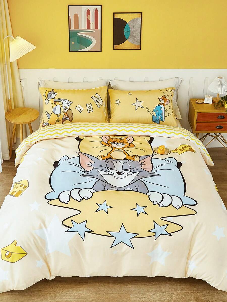 TOM & JERRY X SHEIN 3pc Cat And Mouse Print Soft And Warm Down ...
