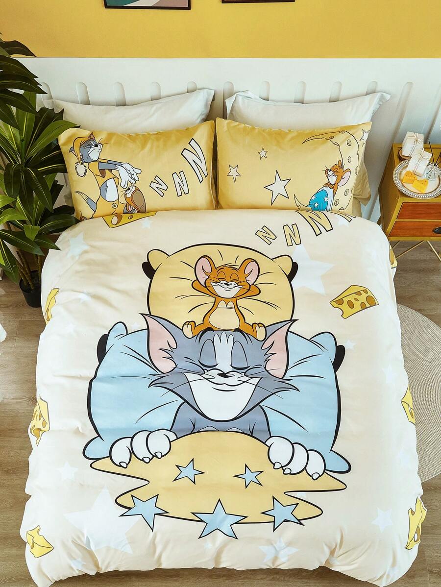 TOM & JERRY X SHEIN Cat And Mouse Co-branded Down Comforter Set | SHEIN USA