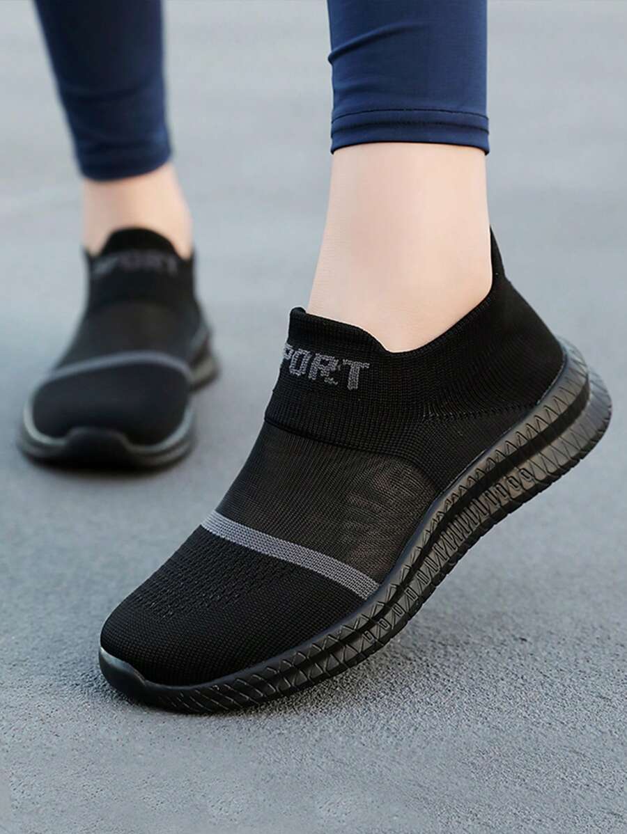 Women Letter Graphic Slip On Running Shoes, Sporty Outdoor Fabric ...