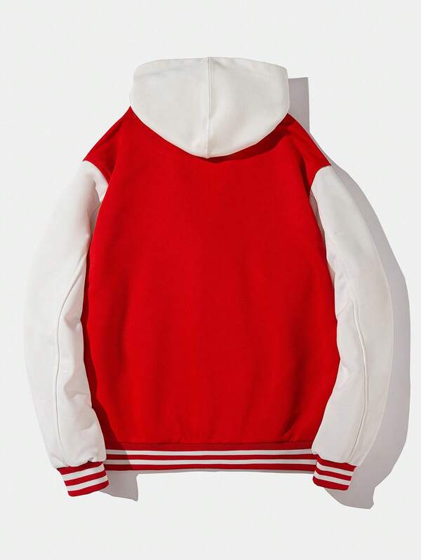 ROMWE Guys Rose & Slogan Graphic Striped Trim Drop Shoulder Varsity ...