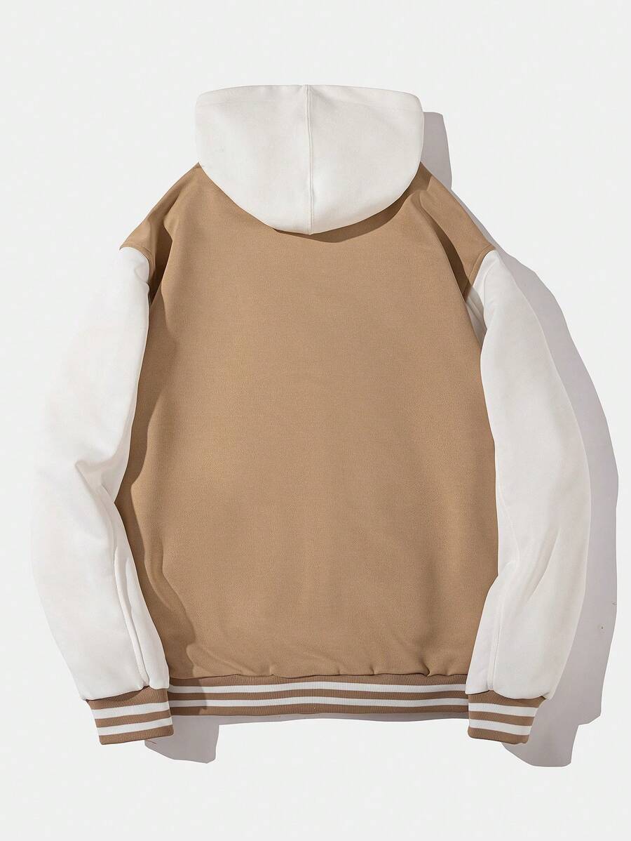 ROMWE Prep Guys Letter Embroidery Colorblock Button Front Varsity ...