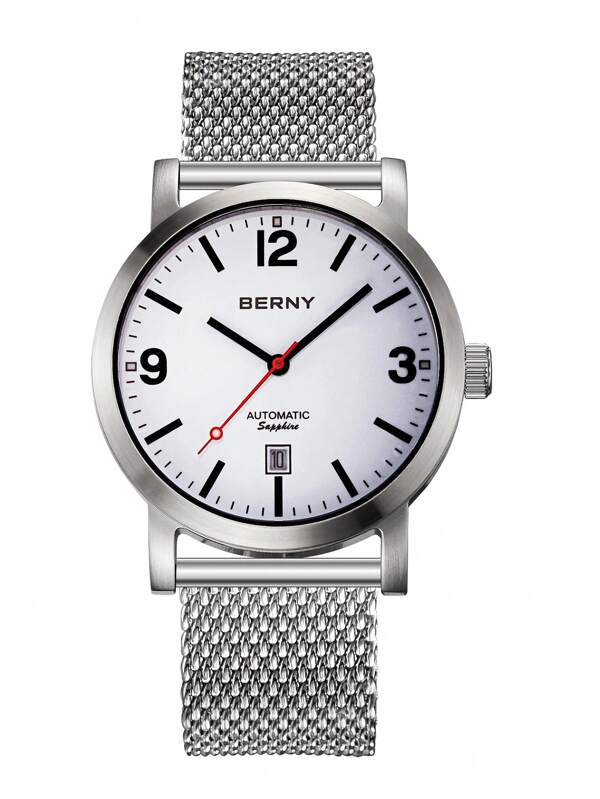 BERNY 1pc Men Silver Stainless Steel Strap Fashionable Date Water ...