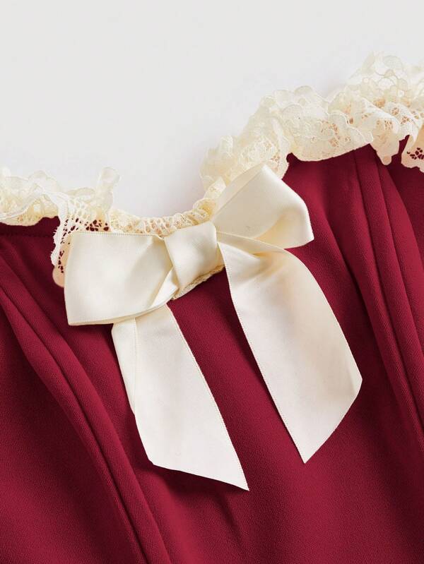 SHEIN MOD Top con lazo delantero ribete con encaje bajo pañuelo | Moda ...