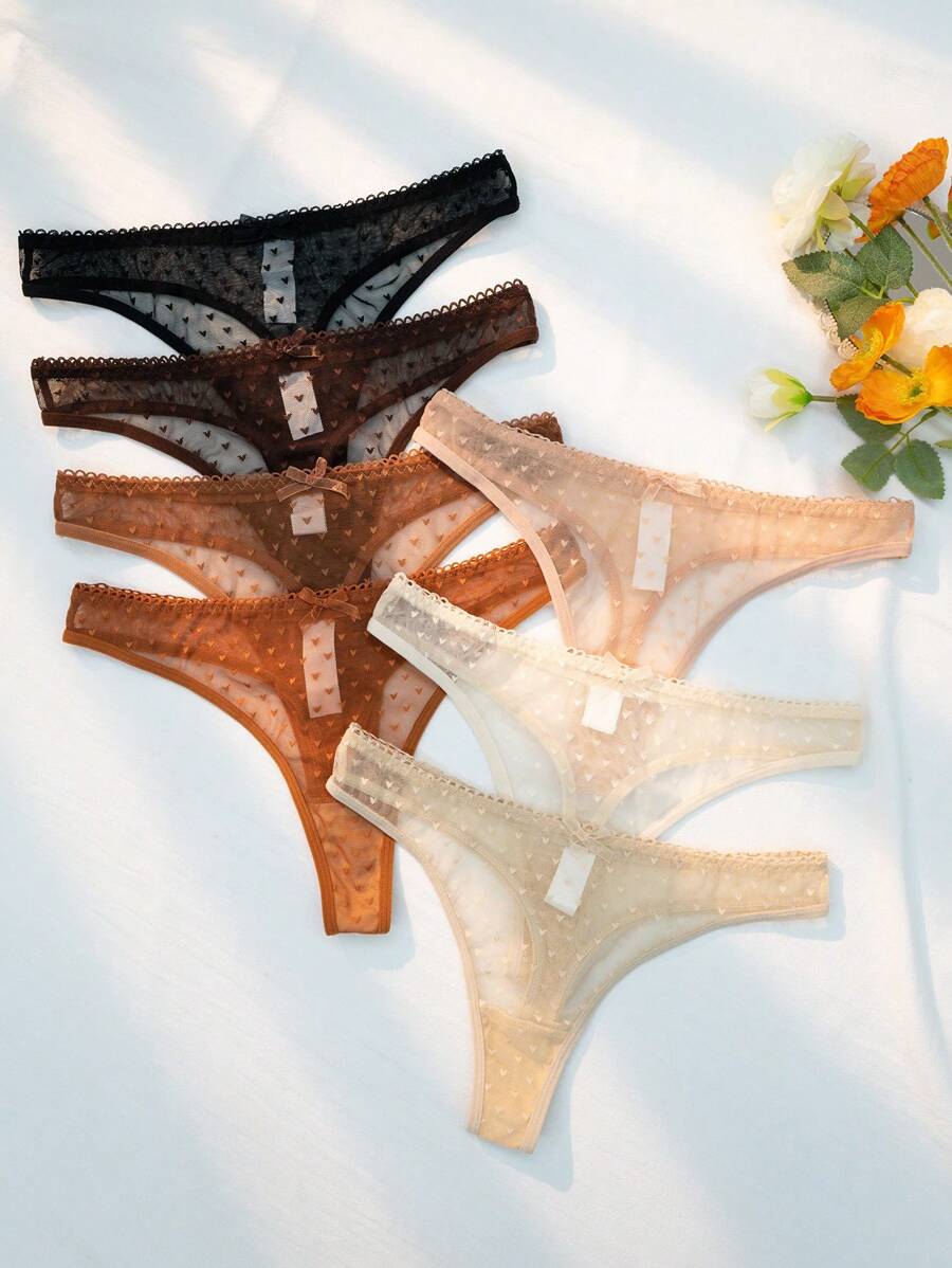 7packs Heart Lace Sexy Thongs | SHEIN USA