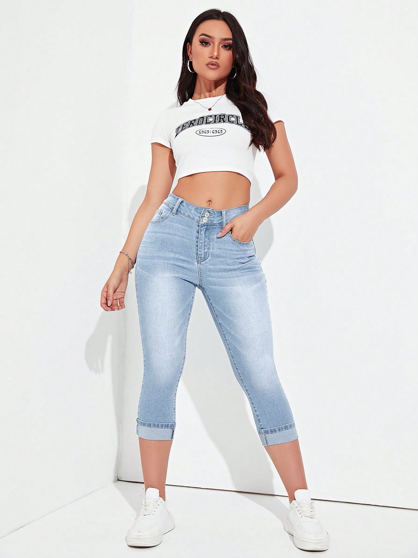 Roll Up Hem Skinny Capri Jeans | SHEIN UK
