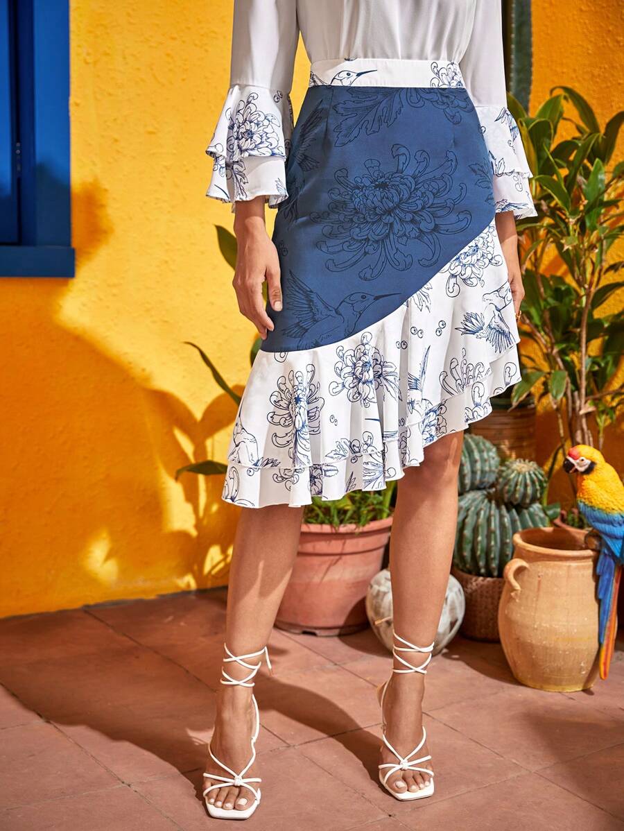Frida Kahlo X SHEIN X Designer Israel Jasso Falda Asimétrica Con ...