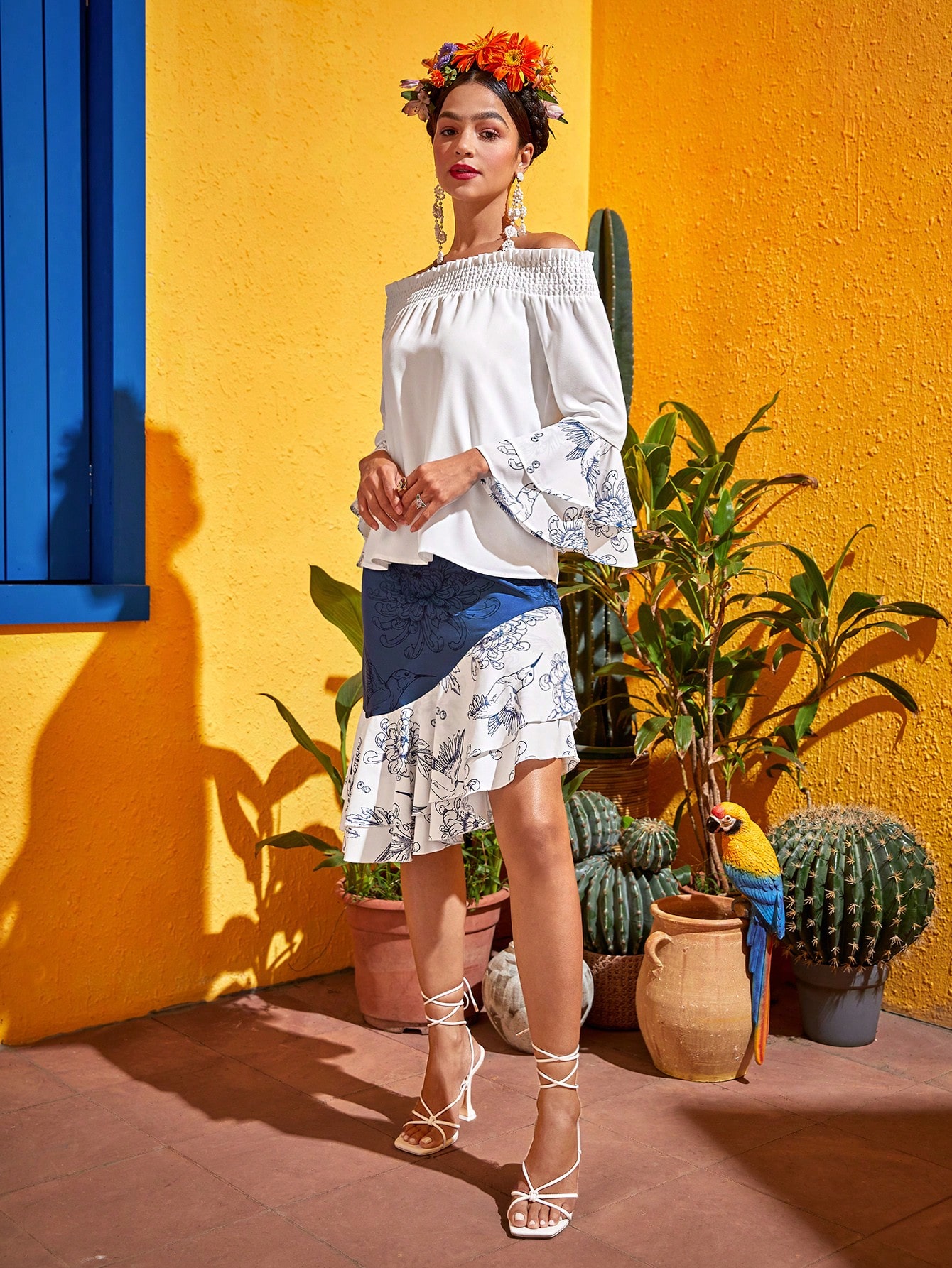 Frida Kahlo X SHEIN X Designer SHEIN X Israel Jasso Falda colibrí con ...