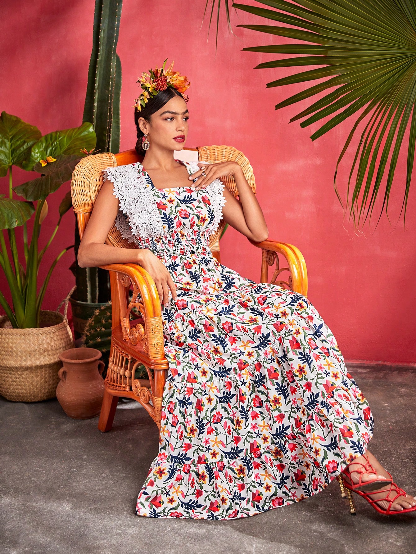 Frida Kahlo X Shein X Designer Miranda Gaviño Floral Print Contrast