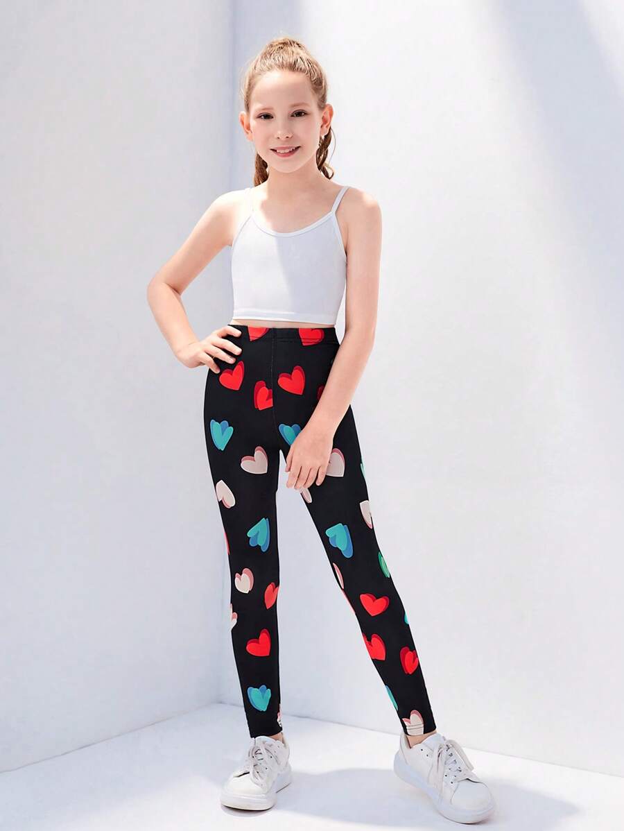 SHEIN Tween Girl Heart Print Leggings | SHEIN USA