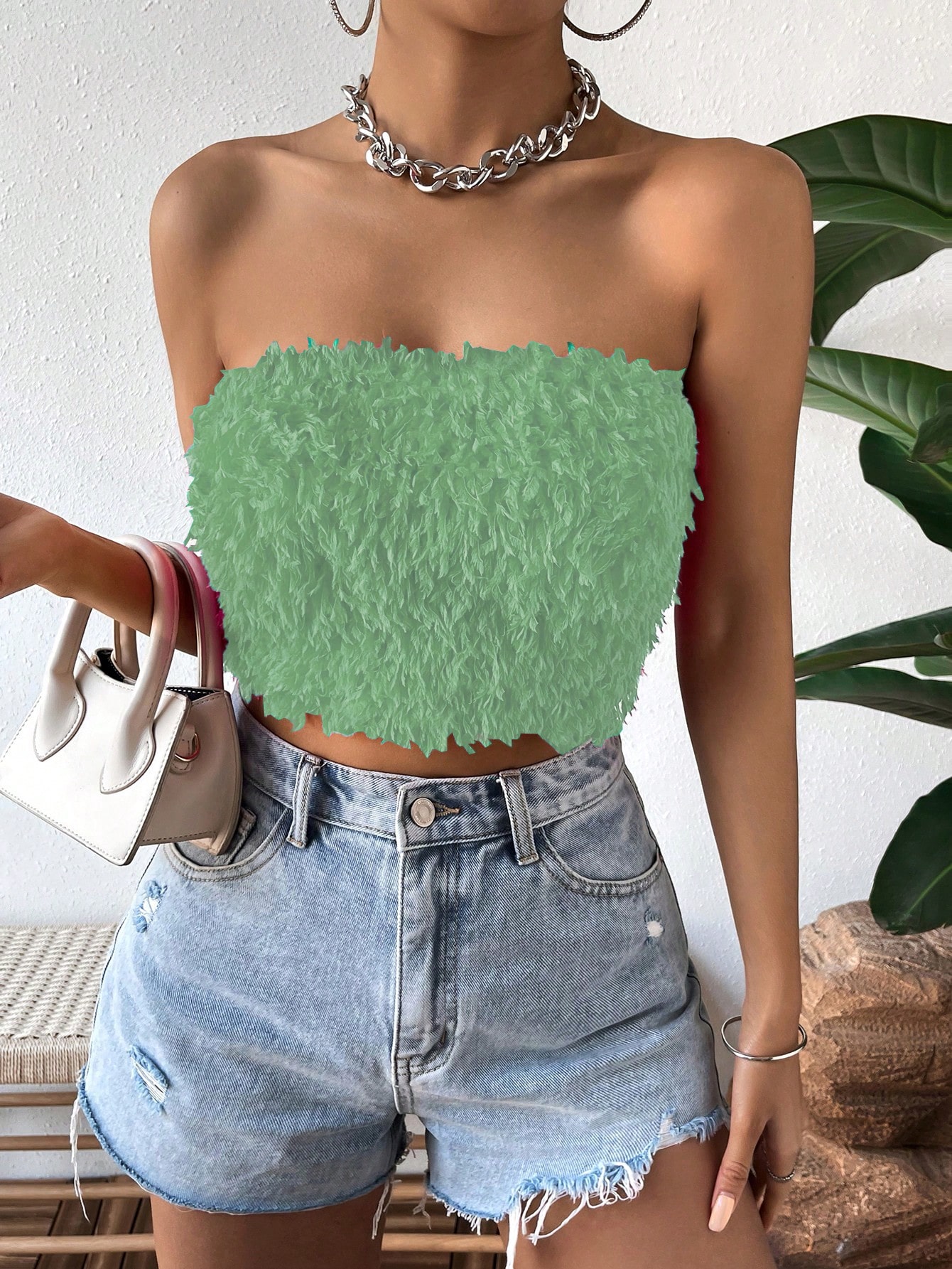 SHEIN BAE Solid Fuzzy Tube Top | SHEIN USA