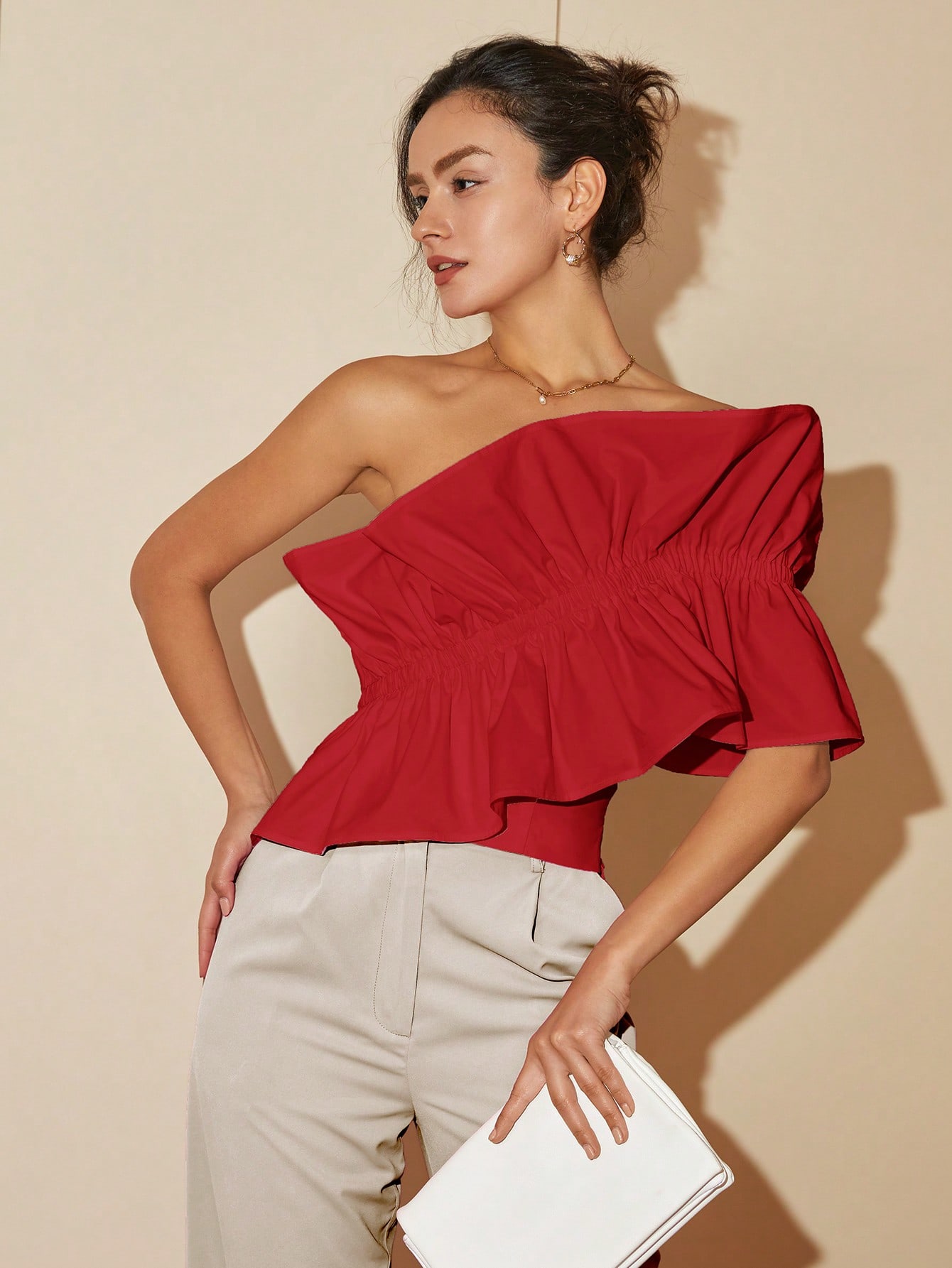 One Shoulder Exaggerated Ruffle Blouse | SHEIN USA