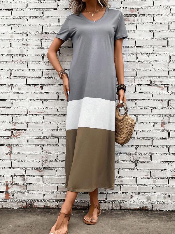 EMERY ROSE Color Block Tee Dress | SHEIN USA