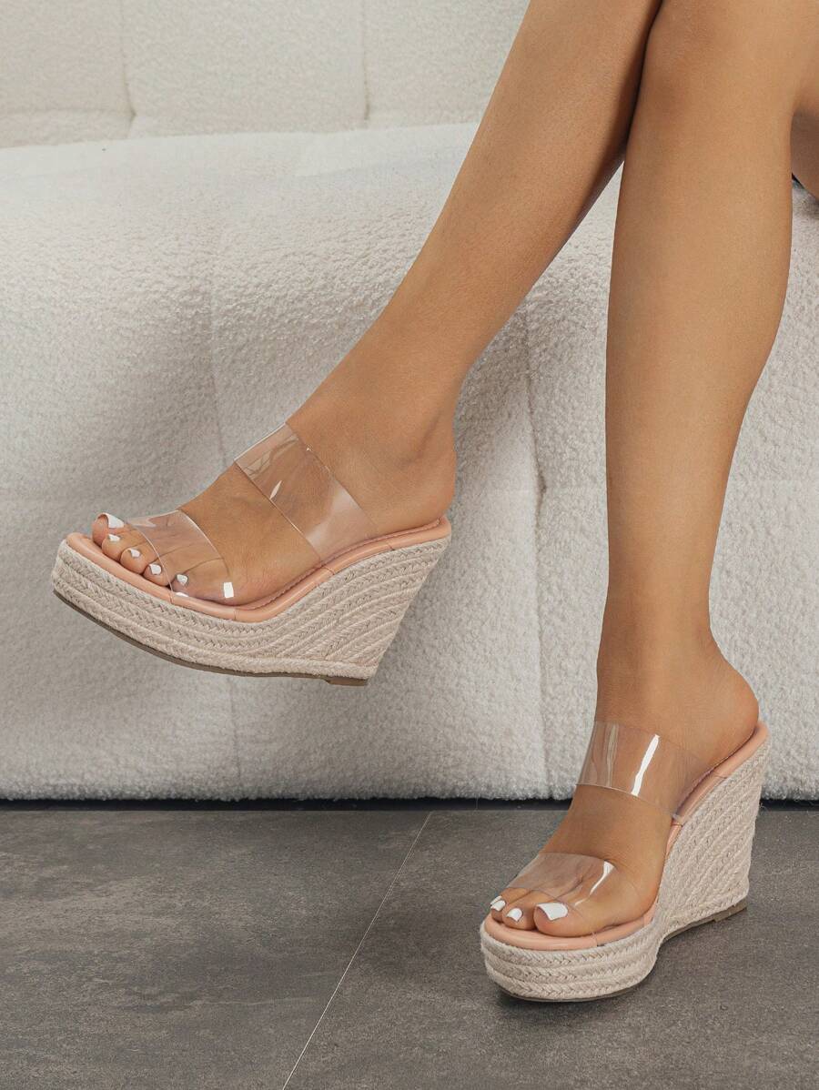 Women Clear Strap Espadrille Sole Sandals, Vacation Summer Wedge Slide Sandals | SHEIN USA