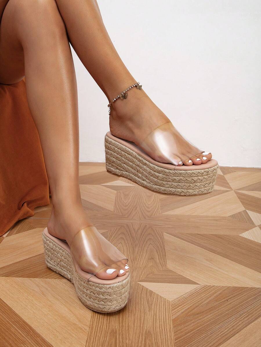 Women Clear Espadrille Wedge Sandals, Vacation For Summer PVC Wedge ...