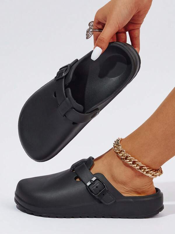 Women Buckle Decor Work Clogs, Cool Black EVA Clogs | SHEIN USA