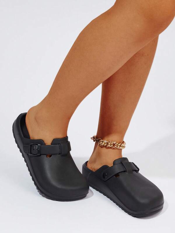 Women Buckle Decor Work Clogs, Cool Black EVA Clogs | SHEIN USA
