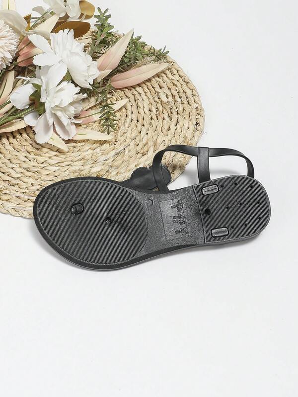 Women Braided Design Thong Sandals, Vacation Summer PVC Flat Sandals ...