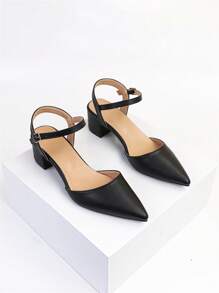 Women Minimalist Ankle Strap Pumps, Point Toe Chunky Heeled Elegant ...