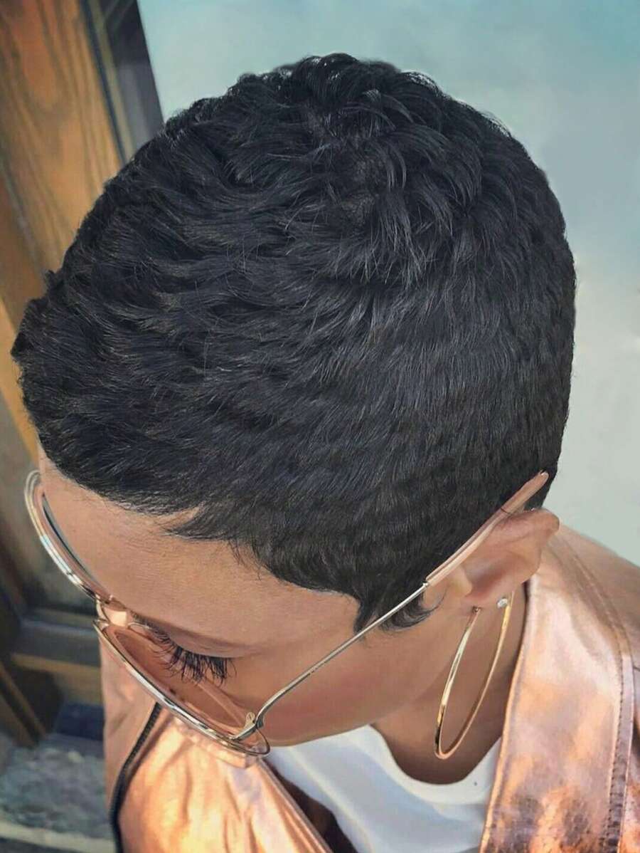 Short Pixie Cut Synthetic Wigs for Women 1B# 3 Inch Natural Synthetic ...