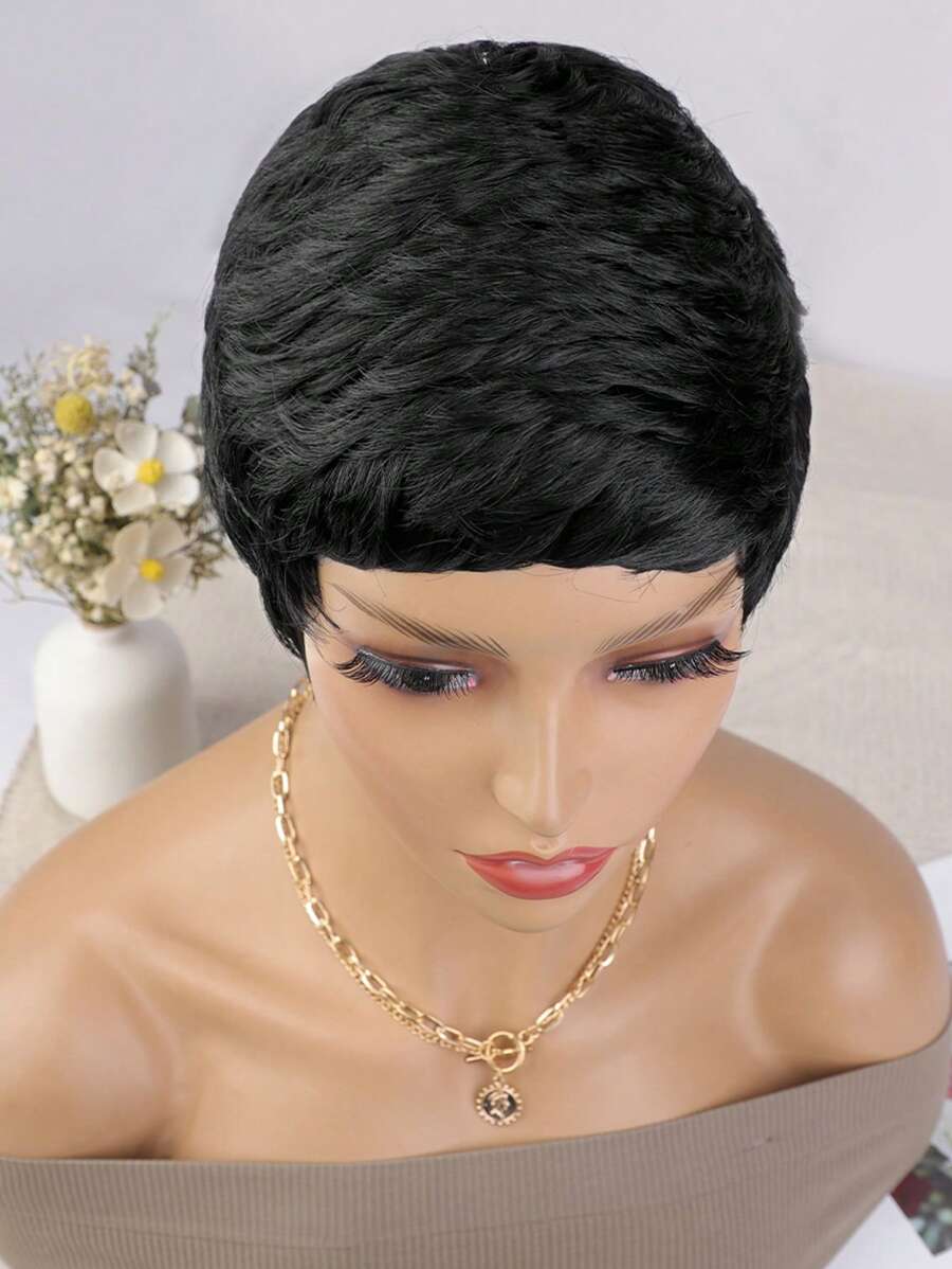 Short Pixie Cut Synthetic Wigs for Women 1B# 3 Inch Natural Synthetic ...