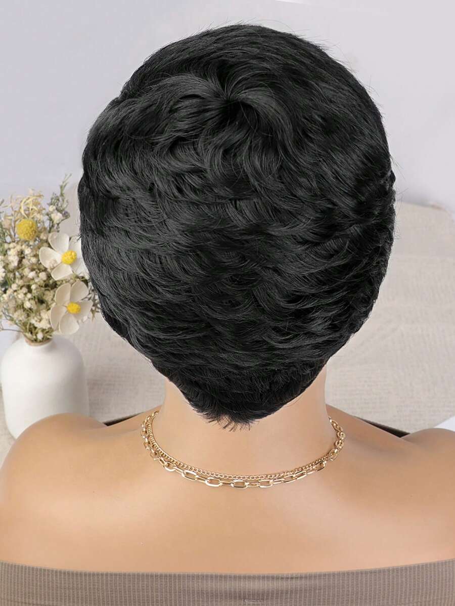 Short Pixie Cut Synthetic Wigs for Women 1B# 3 Inch Natural Synthetic ...