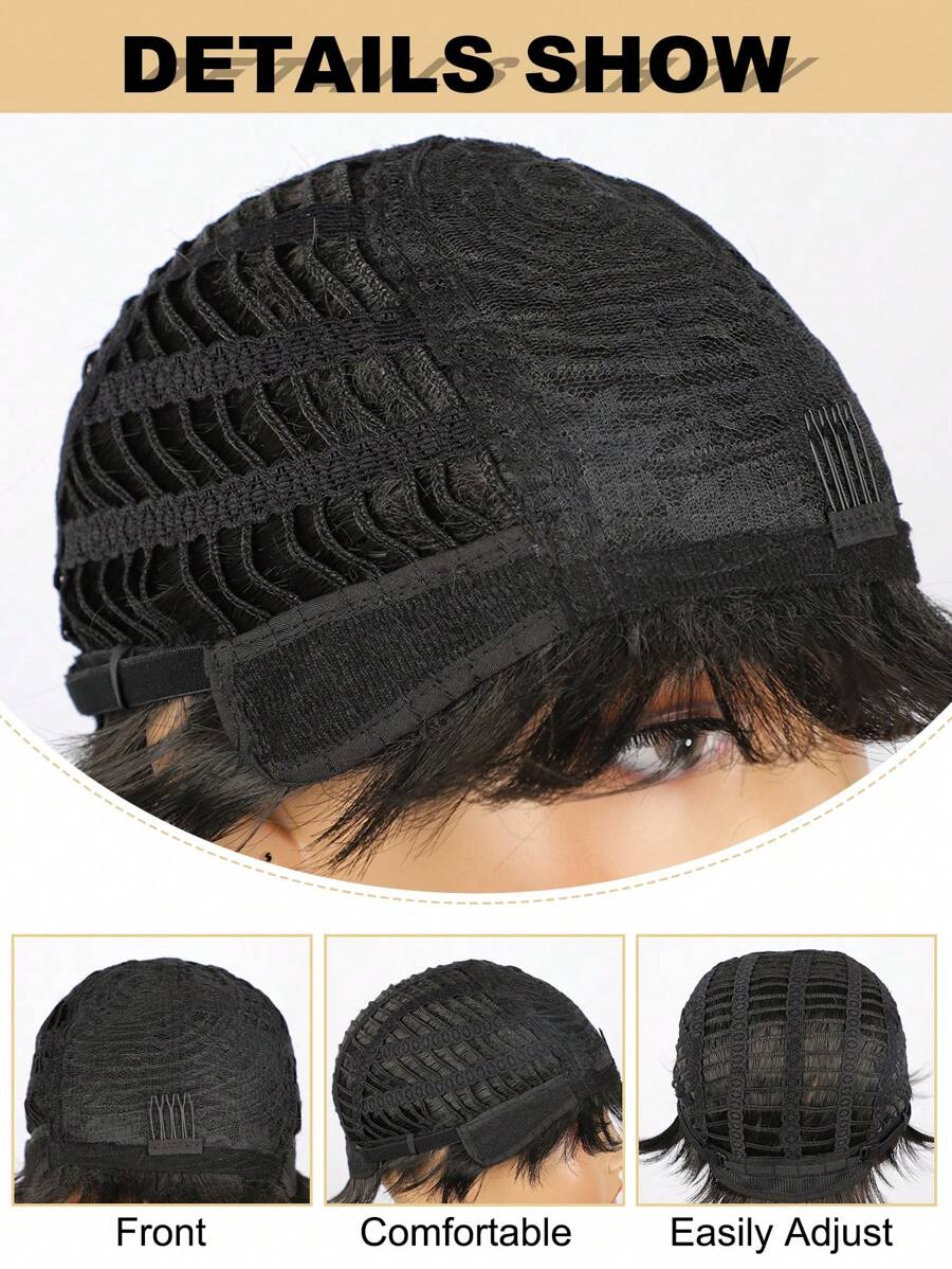 Short Pixie Cut Synthetic Wigs for Women 1B# 3 Inch Natural Synthetic ...