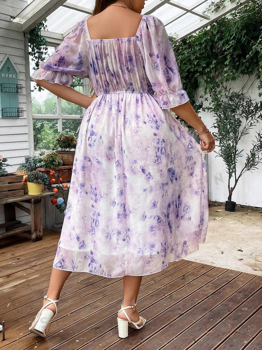 SHEIN VCAY Plus Floral Print Square Neck Dress for Sale Australia| New ...