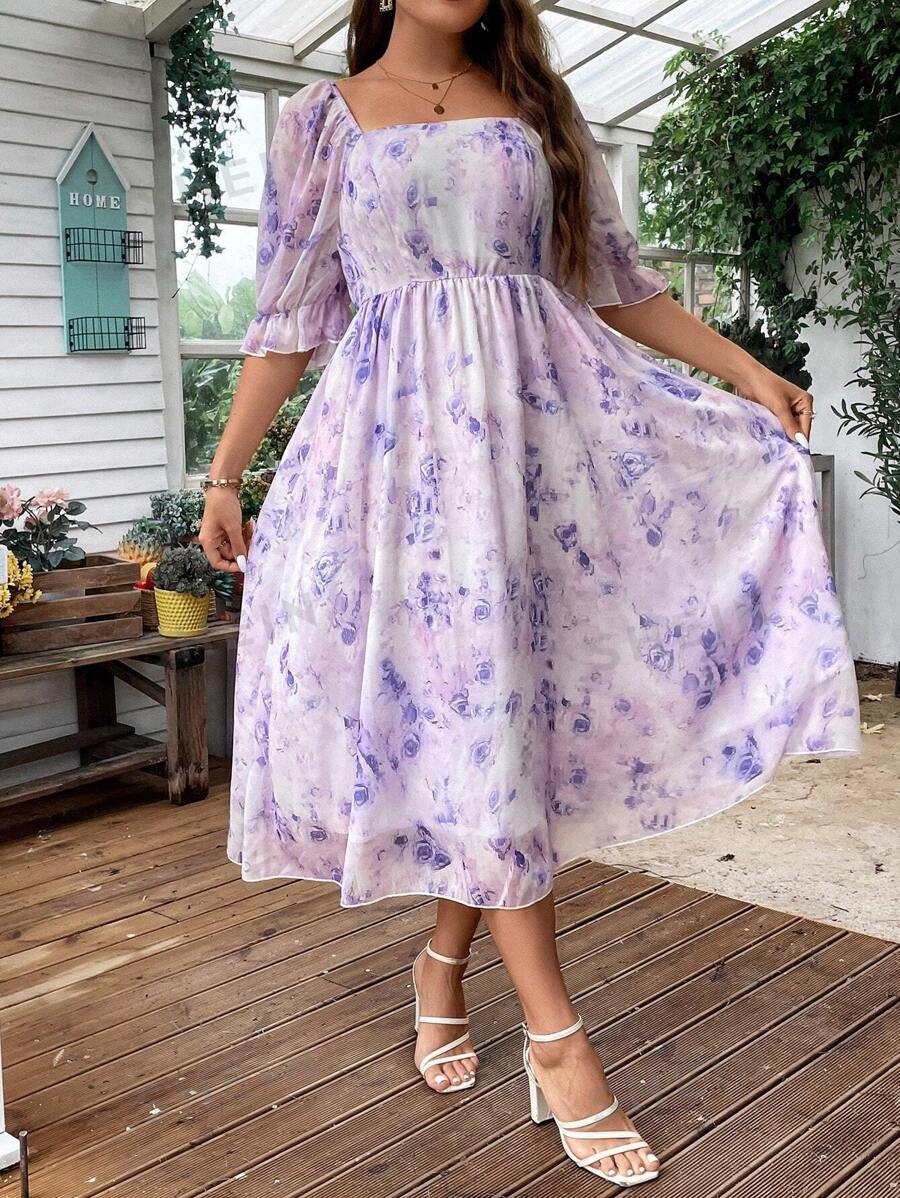 SHEIN VCAY Plus Floral Print Square Neck Dress for Sale Australia| New ...
