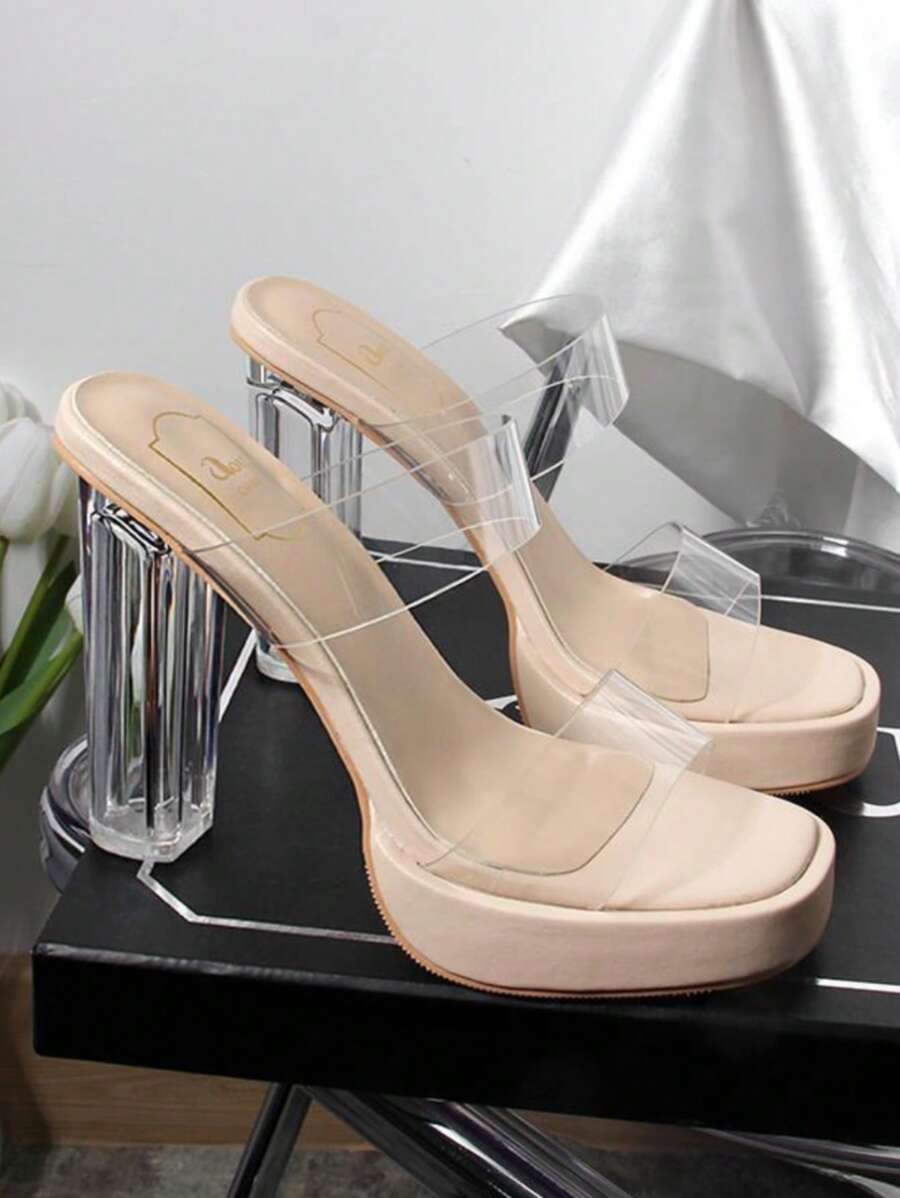 Women Clear Strap Platform Chunky Heeled Sandals, Fashionable EVA Mule ...