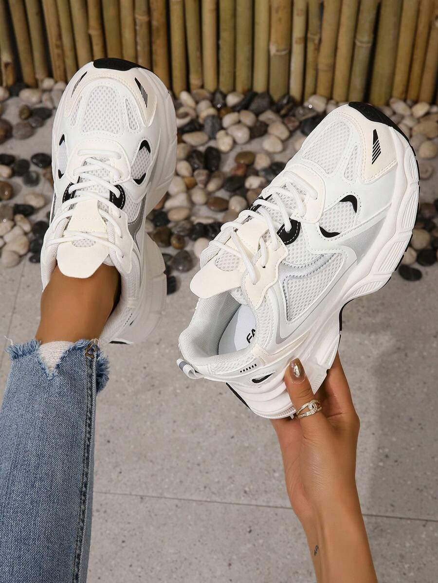 Sporty Running Shoes For Women, Two Tone Lace-up Front Sneakers | SHEIN USA