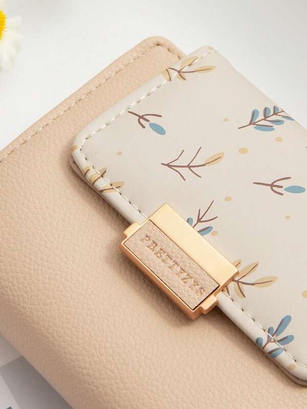 Apricot Purse Female New Pu Flower Print Small Wallet With Zipper ...