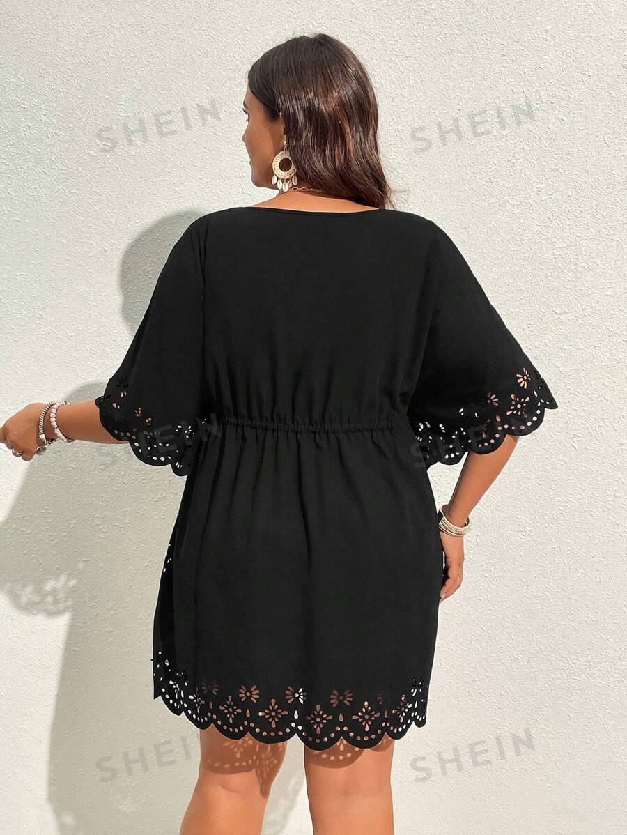 Shein Vcay Plus Laser Cut Out Drawstring Waist Cover Up Dress Shein Usa