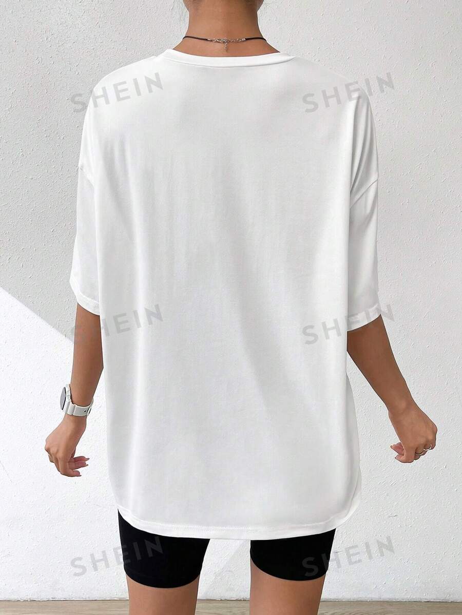SHEIN EZwear Summer White Y2k Abstract Figure Graphic Drop Shoulder Tee ... SHEIN EZwear Summer White Y2k Abstract Figure Graphic Drop Shoulder Tee ...