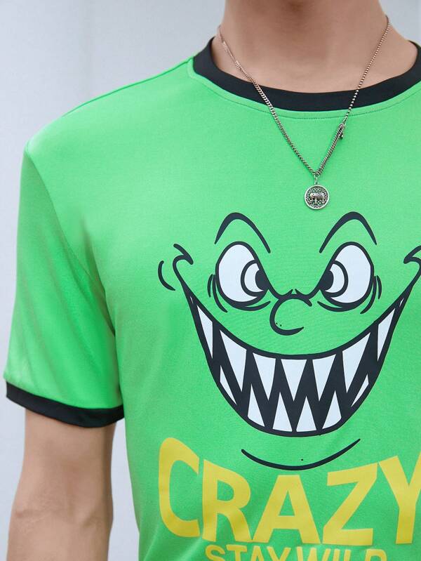 Manfinity EMRG Men Cartoon & Slogan Graphic Contrast Trim Tee | SHEIN USA