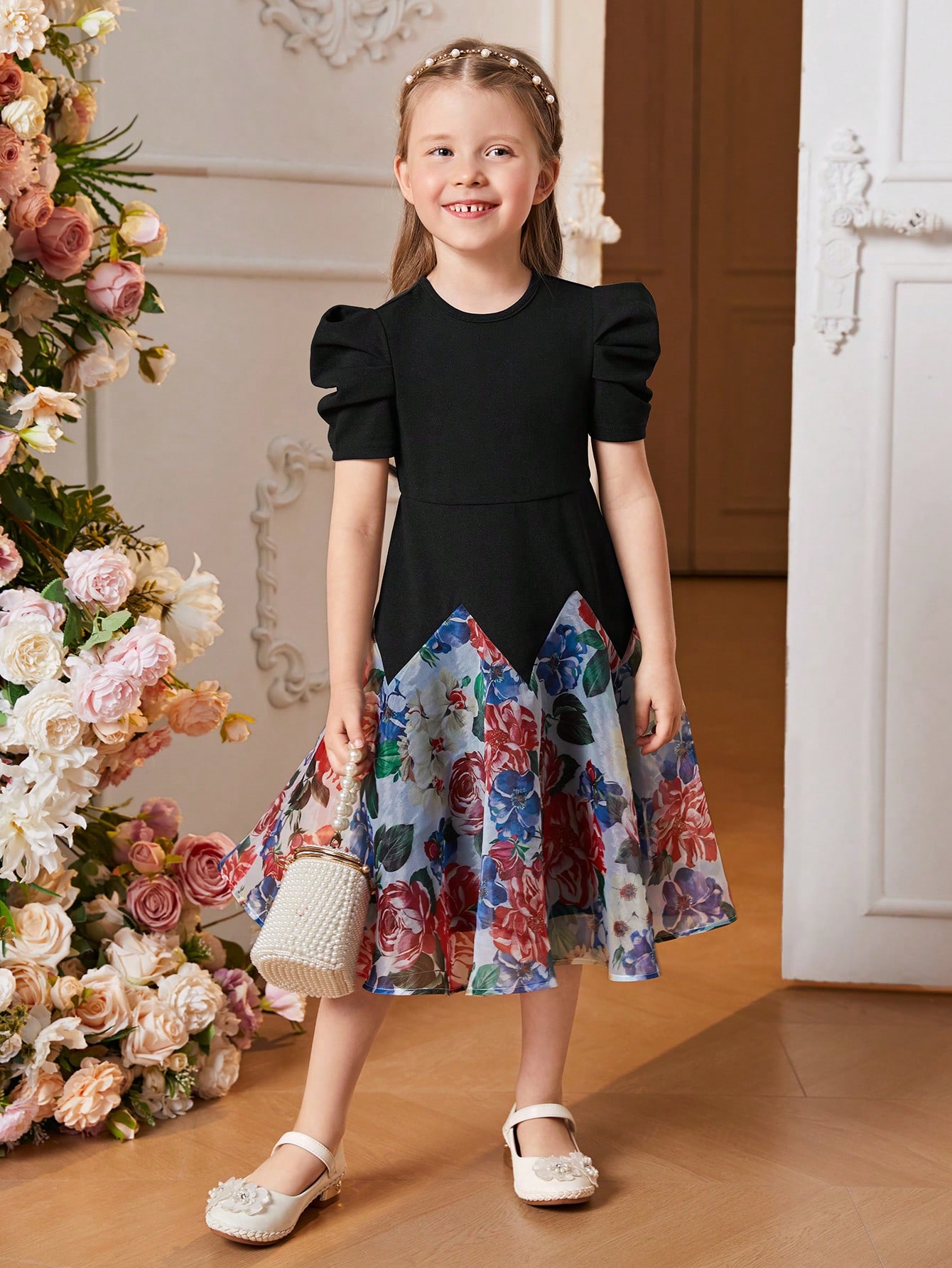 SHEIN Kids CHARMNG Toddler Girls' Short Leg-Of-Mutton Sleeve Patchwork ...