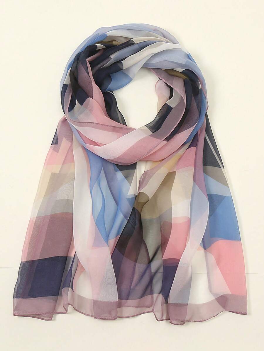 Elegant 1pc Thin Geometric Sun Protection Scarf, Women's Daily Silk ...