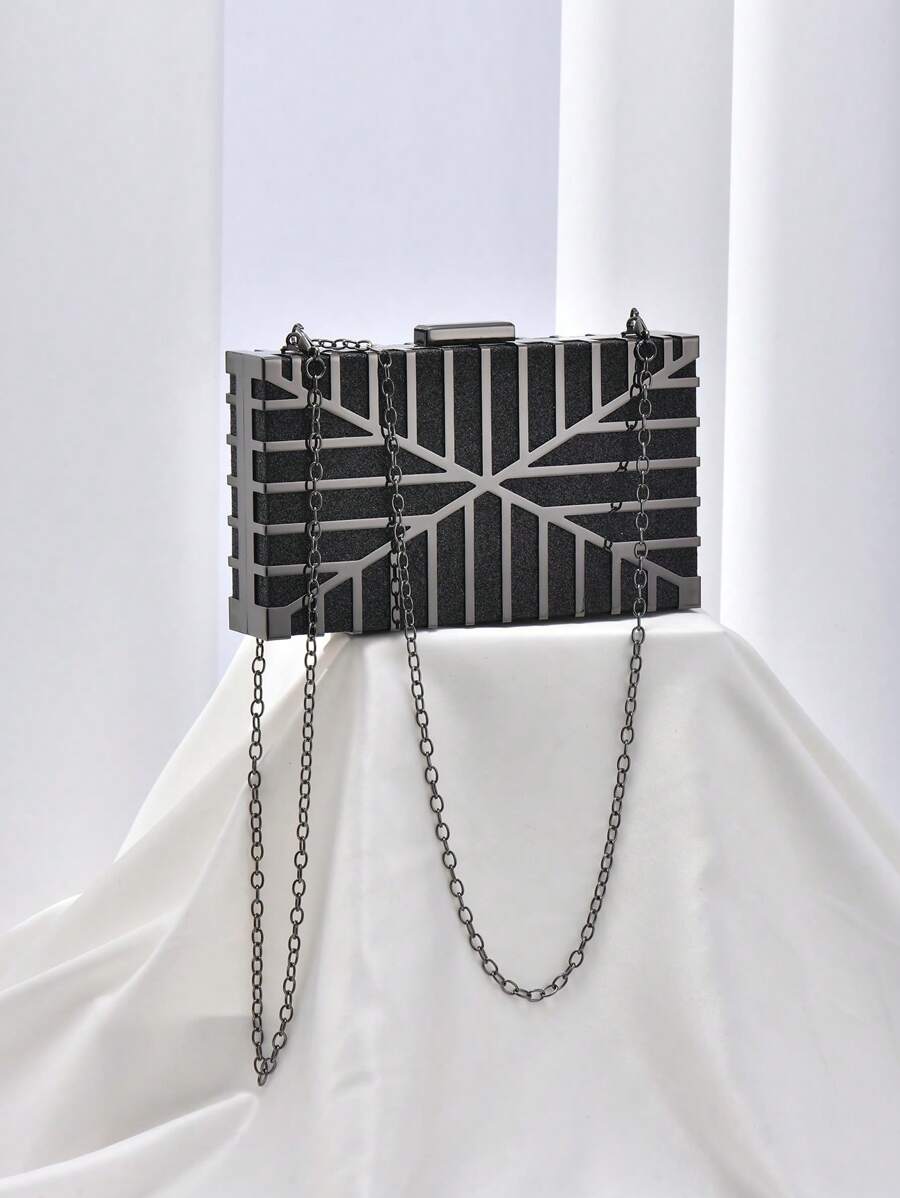 Mini Geometric Pattern Chain Box Bag Glitter For Prom, Perfect Bride Purse For Wedding, Prom ...