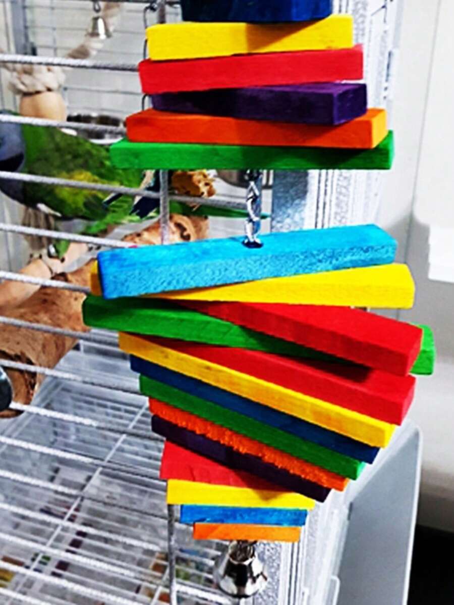 Random Color Parrot Toy Multi-layered Parrot Grind Toy Wooden Birdcage ...