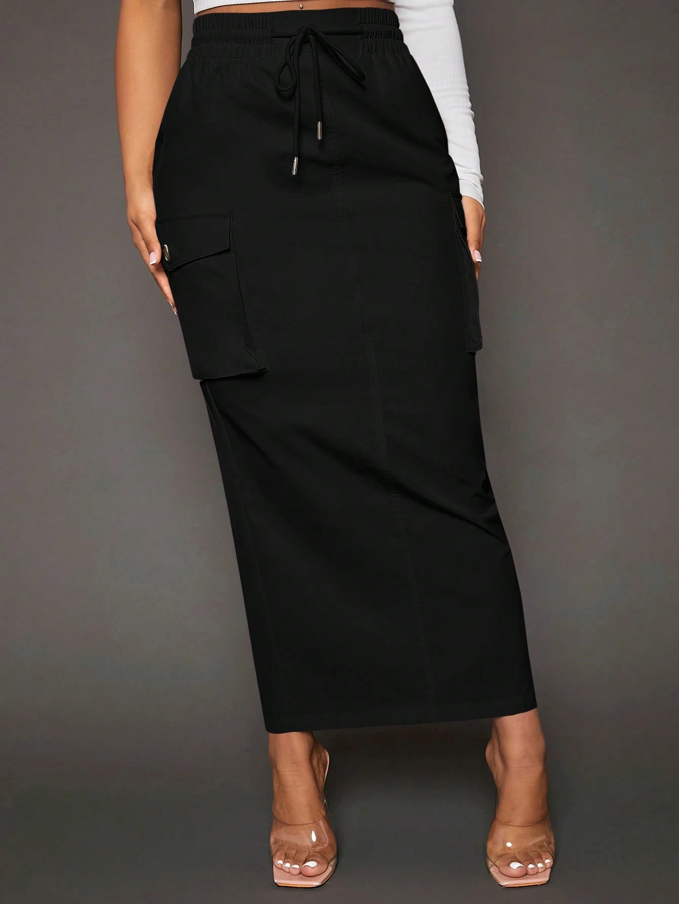 SHEIN SXY Drawstring Waist Flap Pocket Side Skirt | SHEIN USA