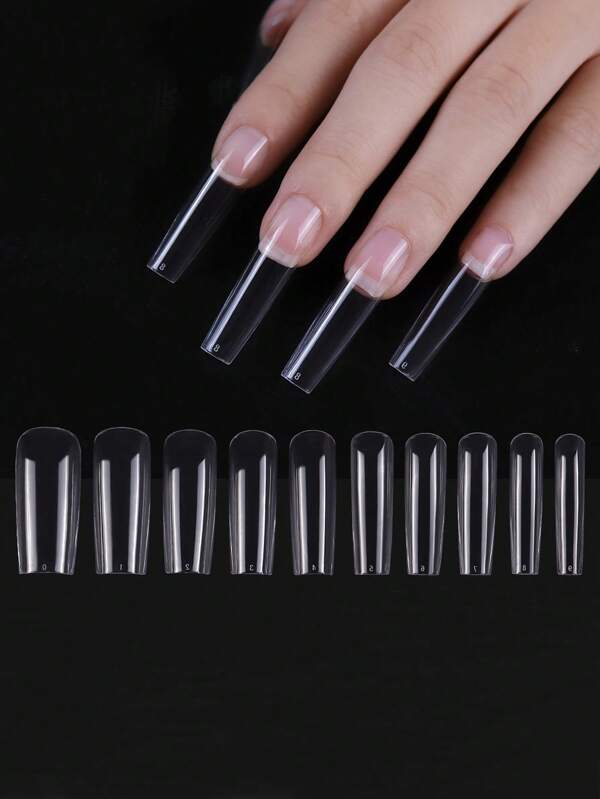 240pcs XL Clear Square False Nail Tips Long Full Cover Fake Nails Press ...