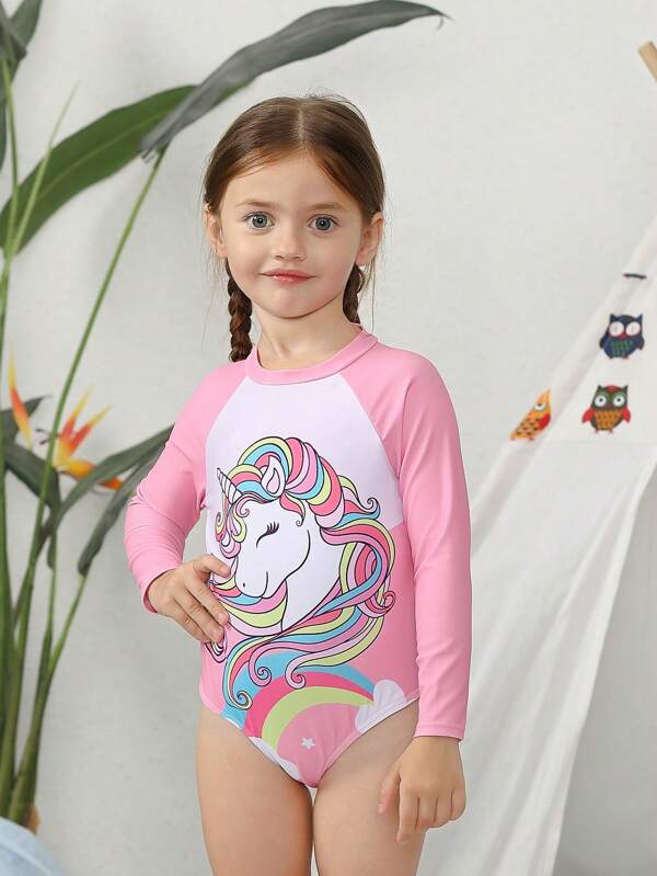 Niñas Bañador una pieza con estampado de unicornio con cremallera ...