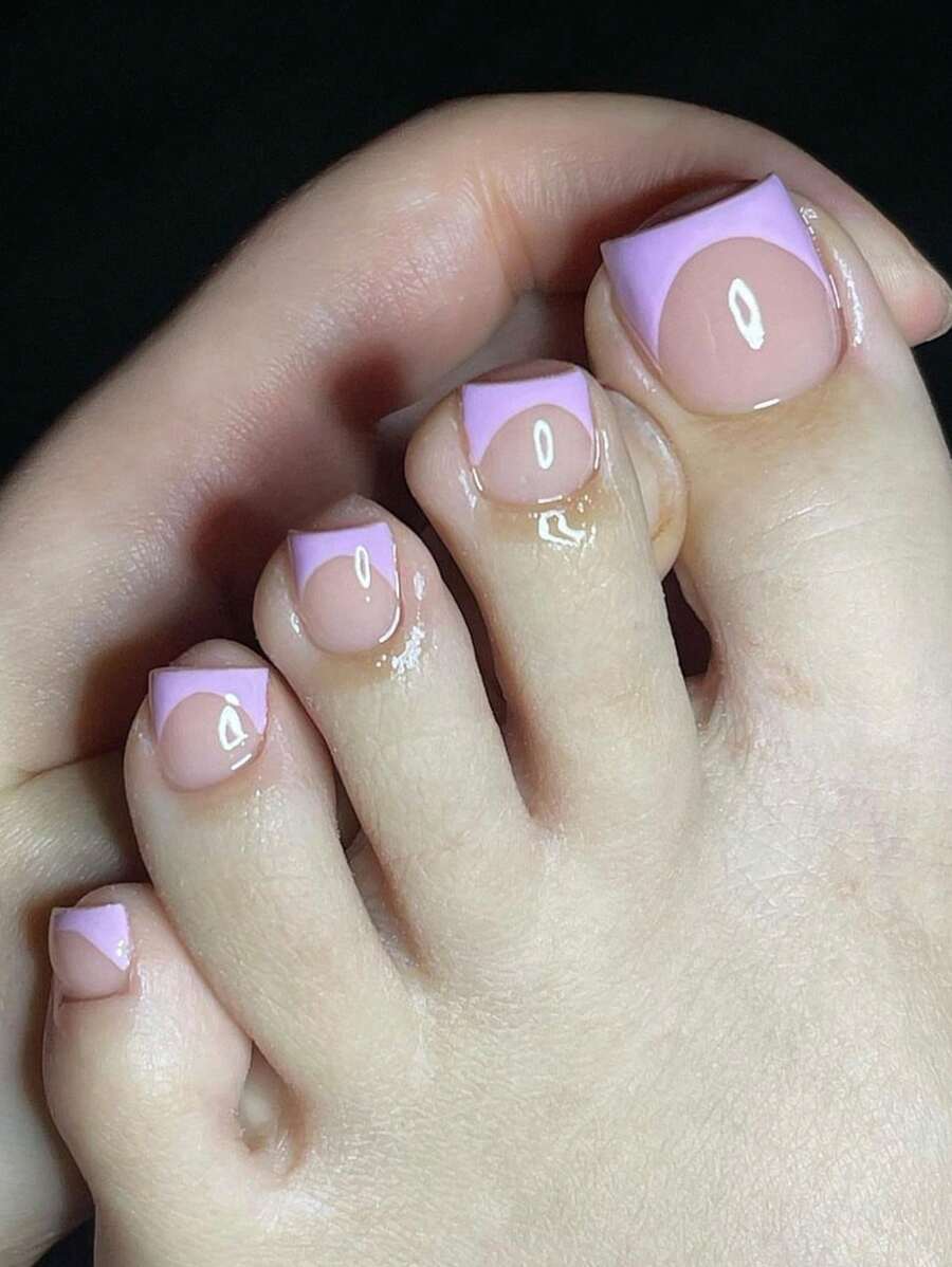 24pcs Short Square Two Tone Fake Toe Nail & 1sheet Tape & 1pc Nail File ...