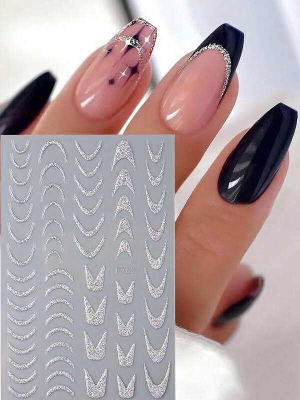 2 fogli brillante francese 3D righe Adesivo per unghie arte ...