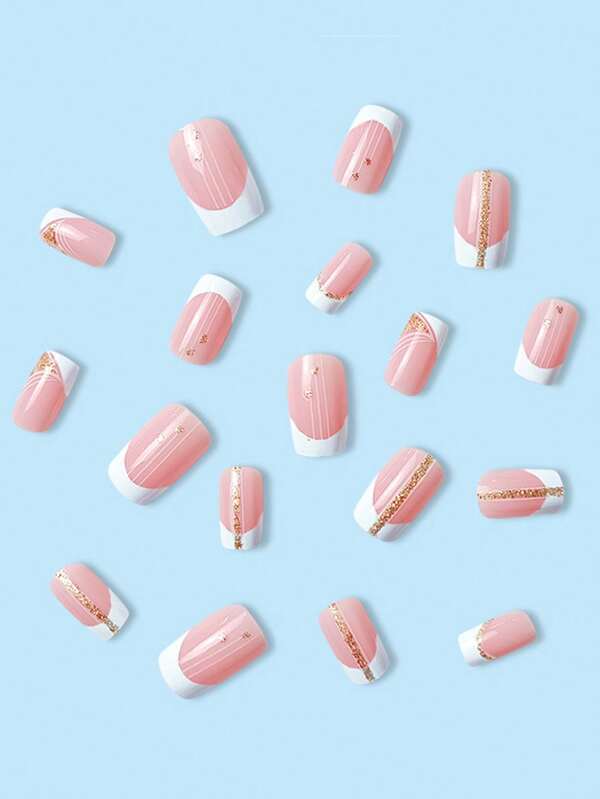 24pcs/set Middle-long Style European And American French Glitter Glossy ...