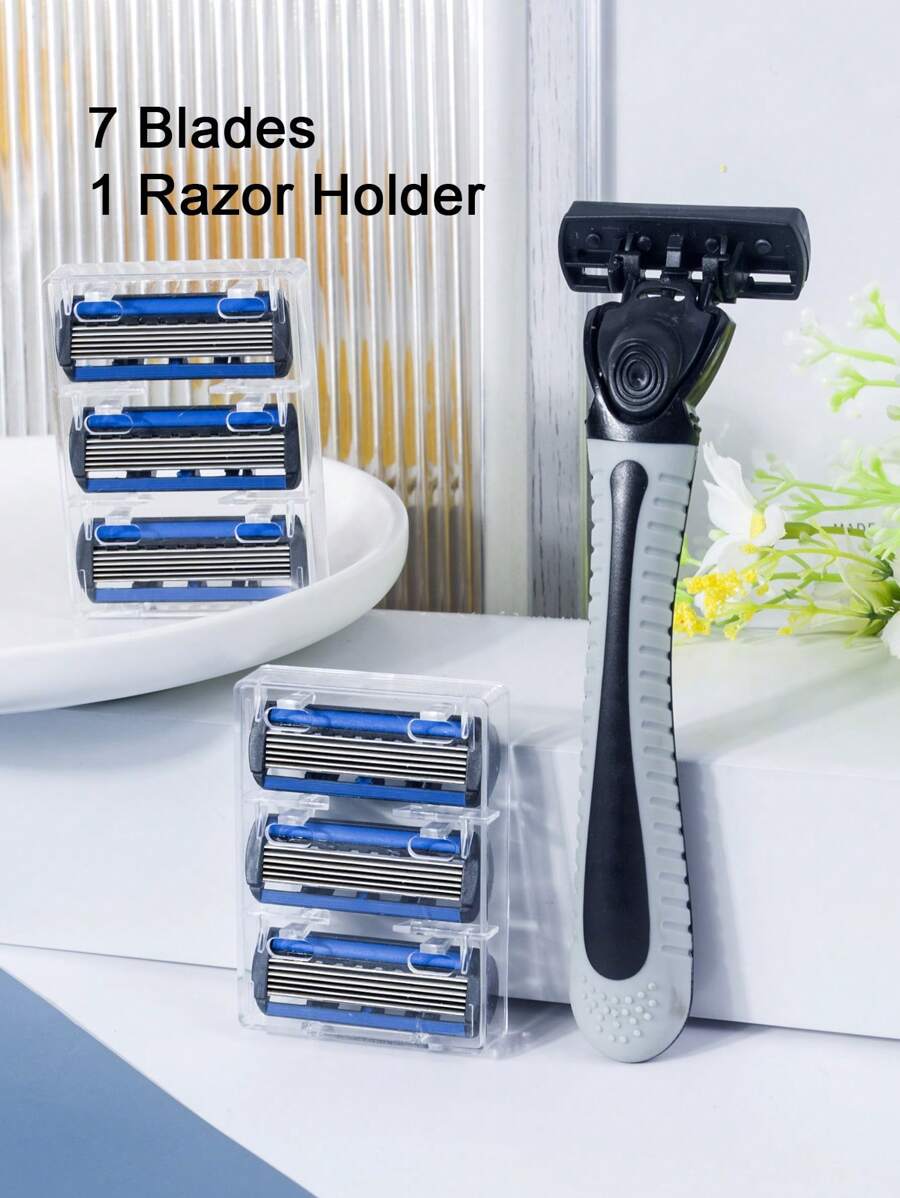 1 Handle + 7 Blades/ Men And Women Manual Razor 6-Layer Stainless Steel ...