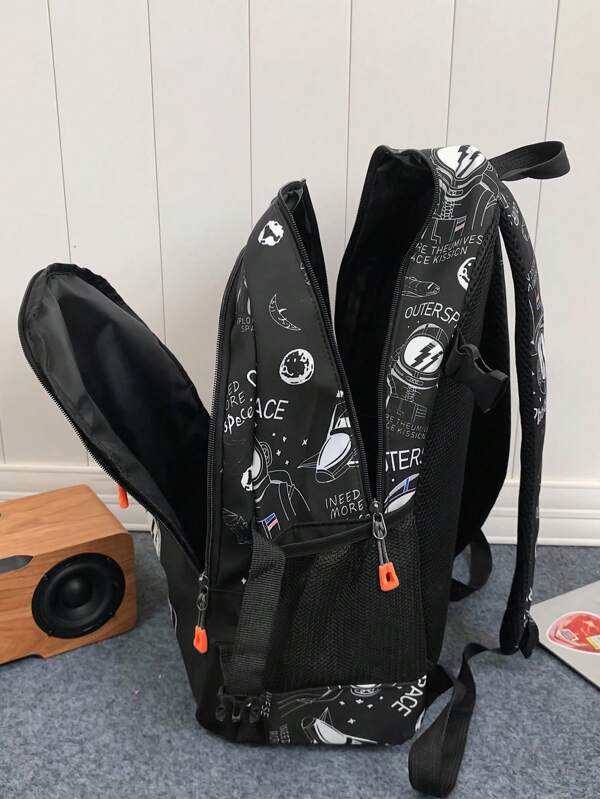 23L Waterproof Cartoon Astronaut Pattern Functional Backpack Black ...