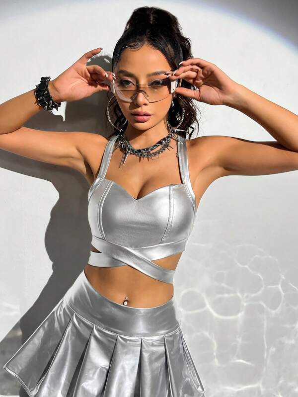 Shein X Doris Jocelyn Shein Icon Crisscross Backless Crop Cami Top