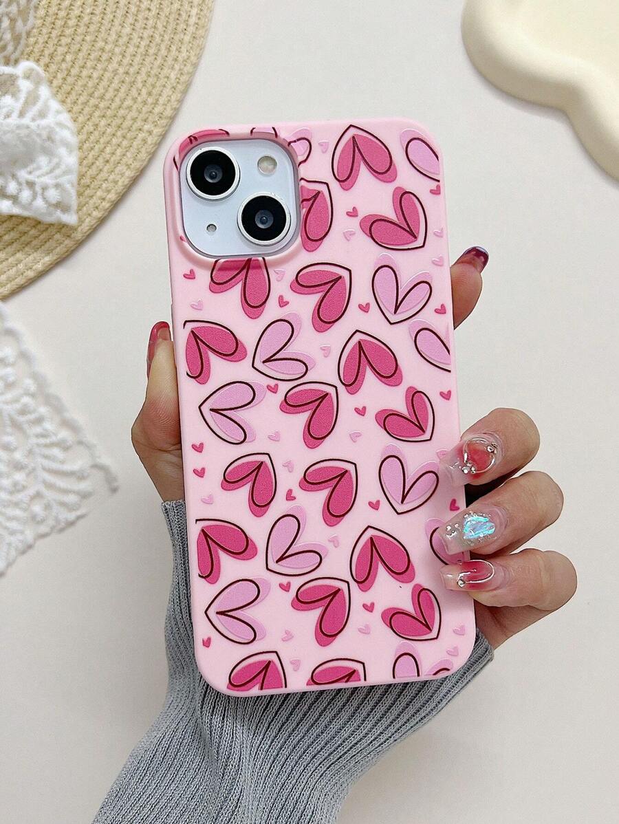 1 Stück rosa matter Herz-Muster Handyhülle geeignet für iPhone 17, 16 ...