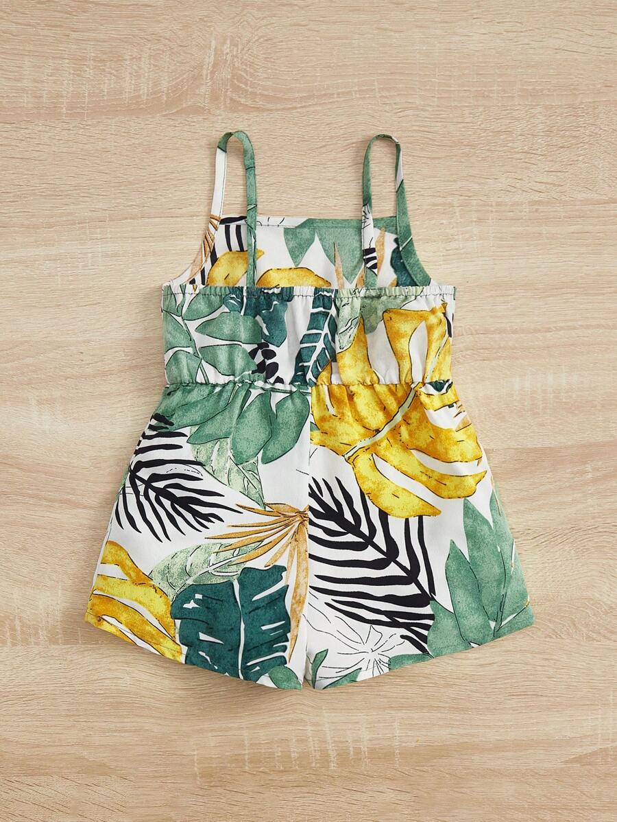 SHEIN Baby Girl Tropical Patterned Romper With Spaghetti Straps ...